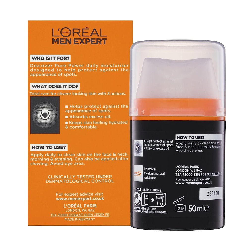 Shop Online - LOreal Men Expert Pure Power Anti Spot Moisturiser 50ml - Makeup Warehouse