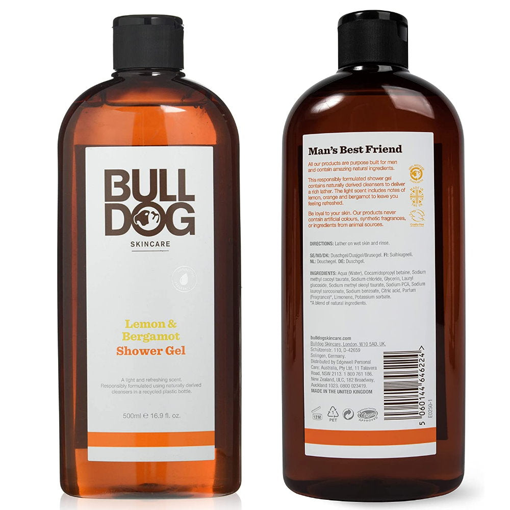 Bulldog Skincare Mens Shower Gel Lemon & Bergamot Body Wash 500mL - Makeup Warehouse Australia