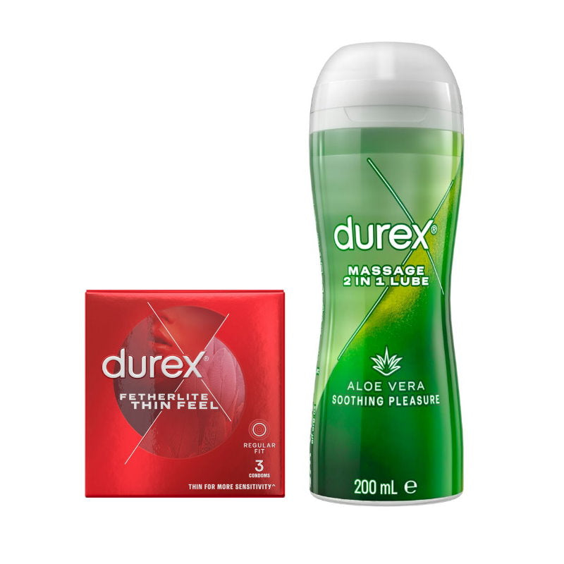 2pk Durex Thin Feel Regular Fit Condoms plus Aloe Vera Lube 200mL ...
