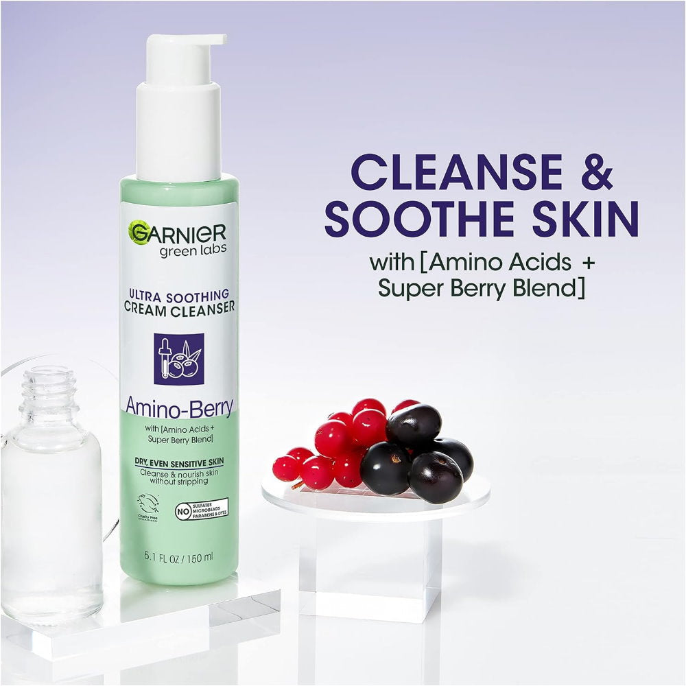 Shop Online Makeup Warehouse - Garnier Green Labs Ultra Soothing Cream Cleanser Amino Berry 150ml